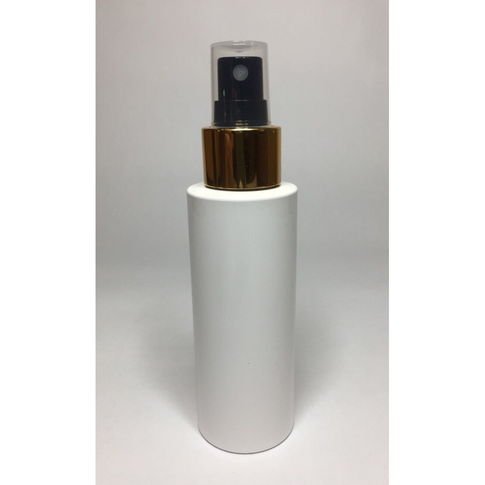 100ml White Cylinder Bottle with Gold & Black Atomiser