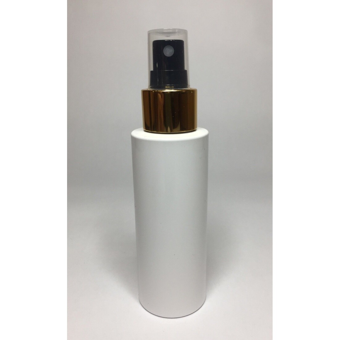 100ml White Cylinder Bottle with Gold & Black Atomiser