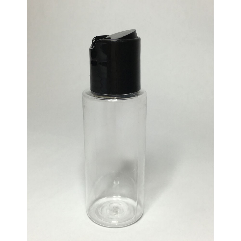 30ml Bottle CLEAR PLASTIC CYLINDER black disc top
