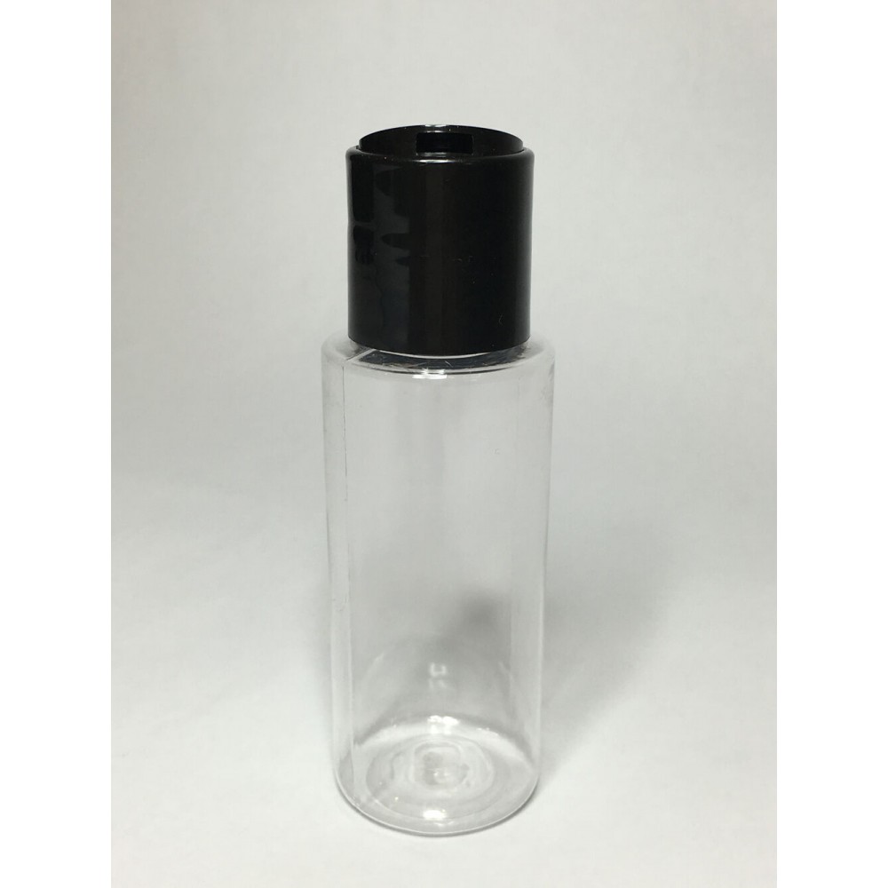 30ml Bottle CLEAR PLASTIC CYLINDER black disc top