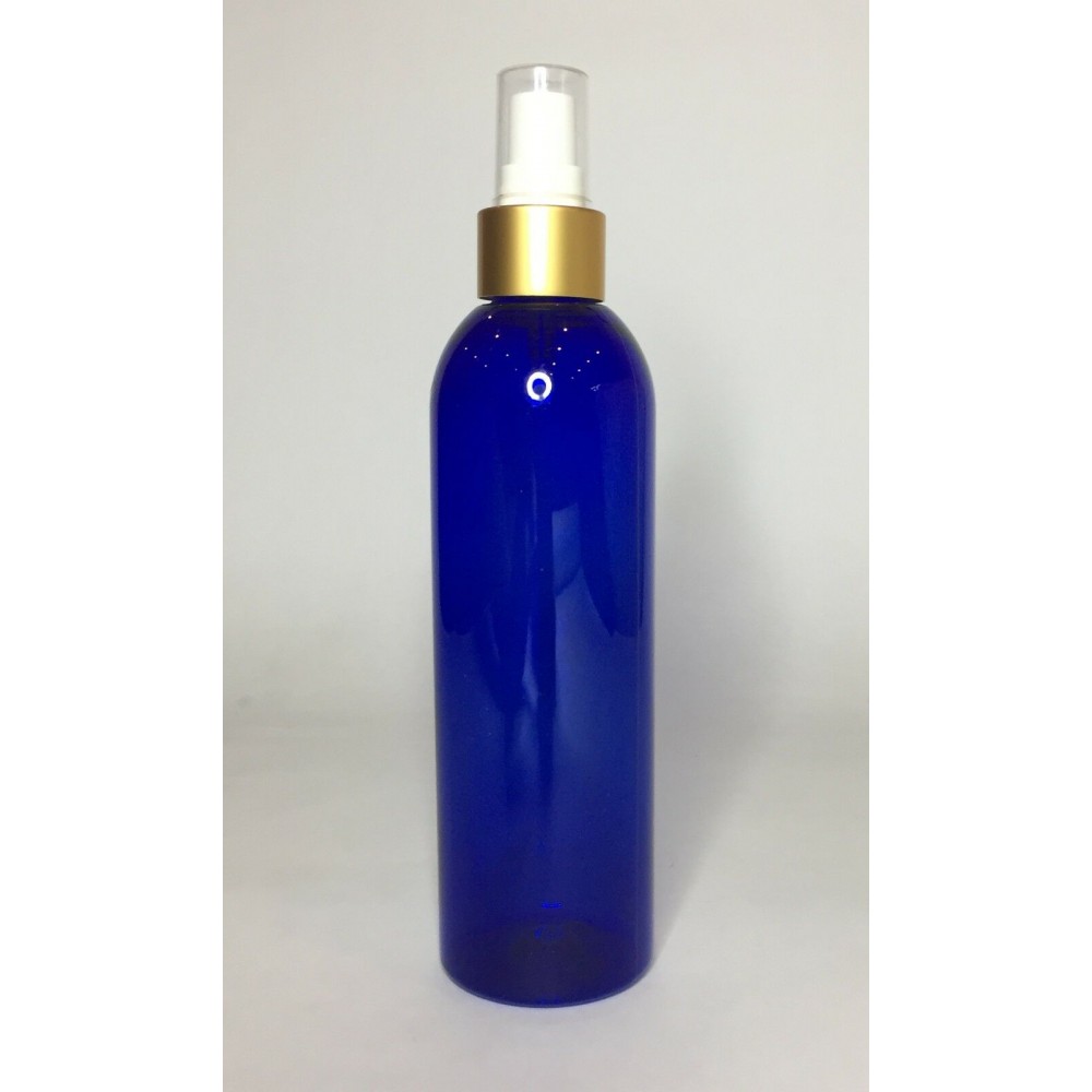 500ml Blue PET Boston Bottle with Matt Gold Atomiser